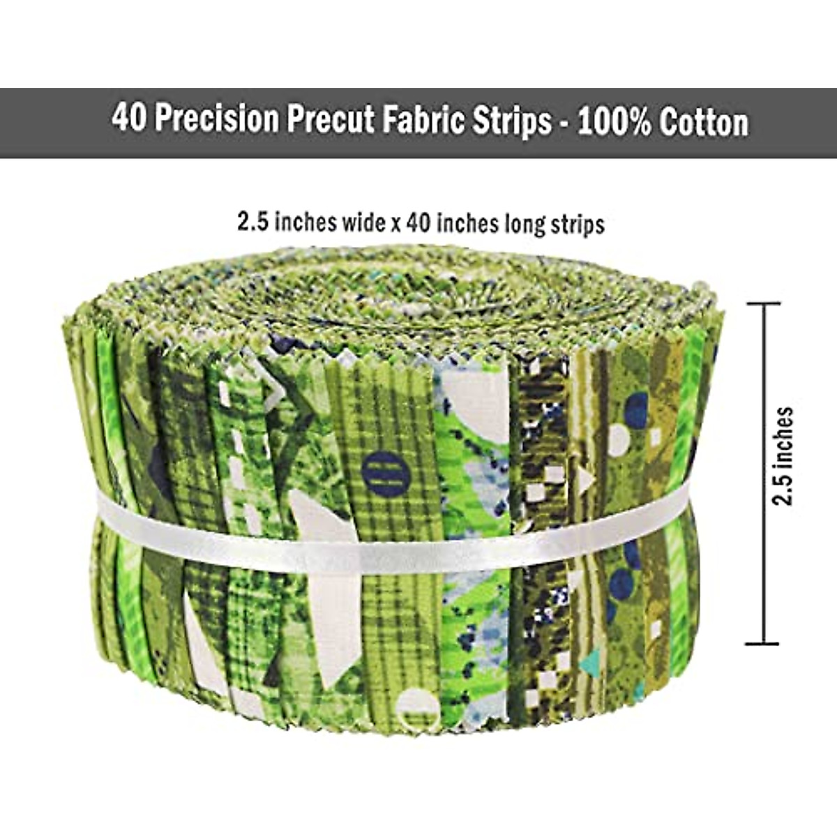 Soimoi 40Pcs Geometric & Texture Print Cotton Precut Fabrics for Quilting Craft Strips 2.5x42inches Jelly Roll - Green