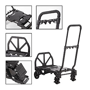 SHIMOYAMA Folding Hand Truck, 330lb Camping Storage Trolley with Brake, Adjustable Luggage Cart with Wheels, Portable Fold up Dolly for Travel, Picnic, Black