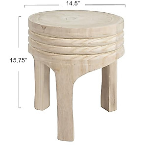 Creative Co-Op Boho Hand-Carved Paulownia Wood Stool, Natural