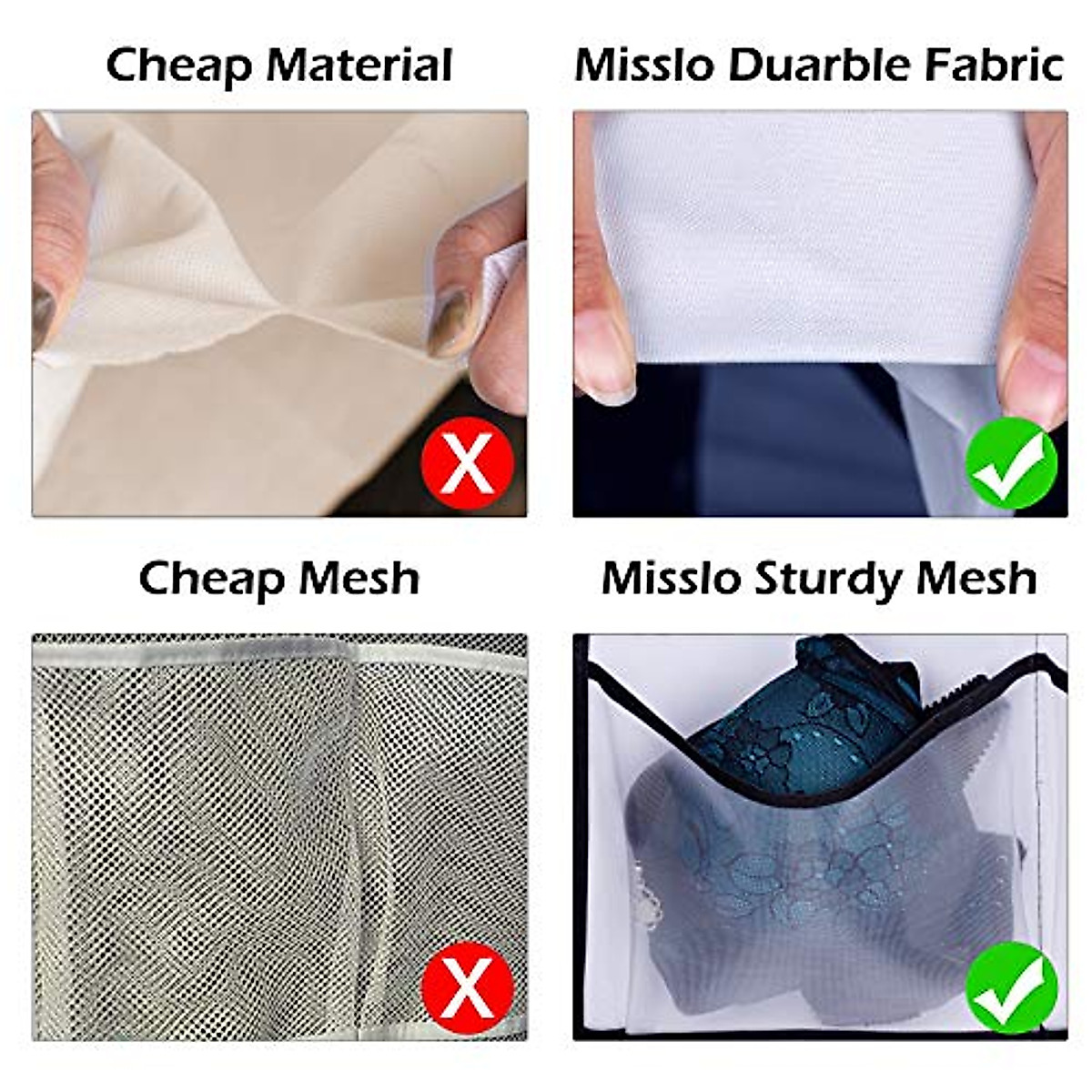 MISSLO Durable Hanging Closet Double Sided Bra Stocking Clothes Socks Organizer 15 Large Mesh Pockets, White