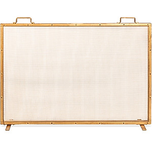 Best Choice Products 38x27in Single Panel Fireplace Screen Handcrafted Steel Mesh Spark Guard for Living Room, Bedroom Décor w/Handles - Antique Gold