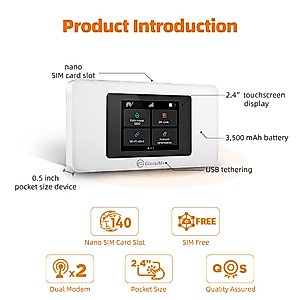 GlocalMe DuoTurbo 4G LTE Portable WiFi Hotspot for Travel in 200+ Countries, Mobile Hotspot Device with Global 1GB & Local 10GB Data 30Days, SIMFREE and Dual Modem, 10 Devices Connected(White)
