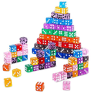 AUSTOR 100 Pieces Dice 12mm Game Dice Set 6 Sided Dice Translucent Colors Square Corner Dices Set for Tenzi, Farkle, Yahtzee, Bunco or Teaching Math with a Velvet Drawstring Bag
