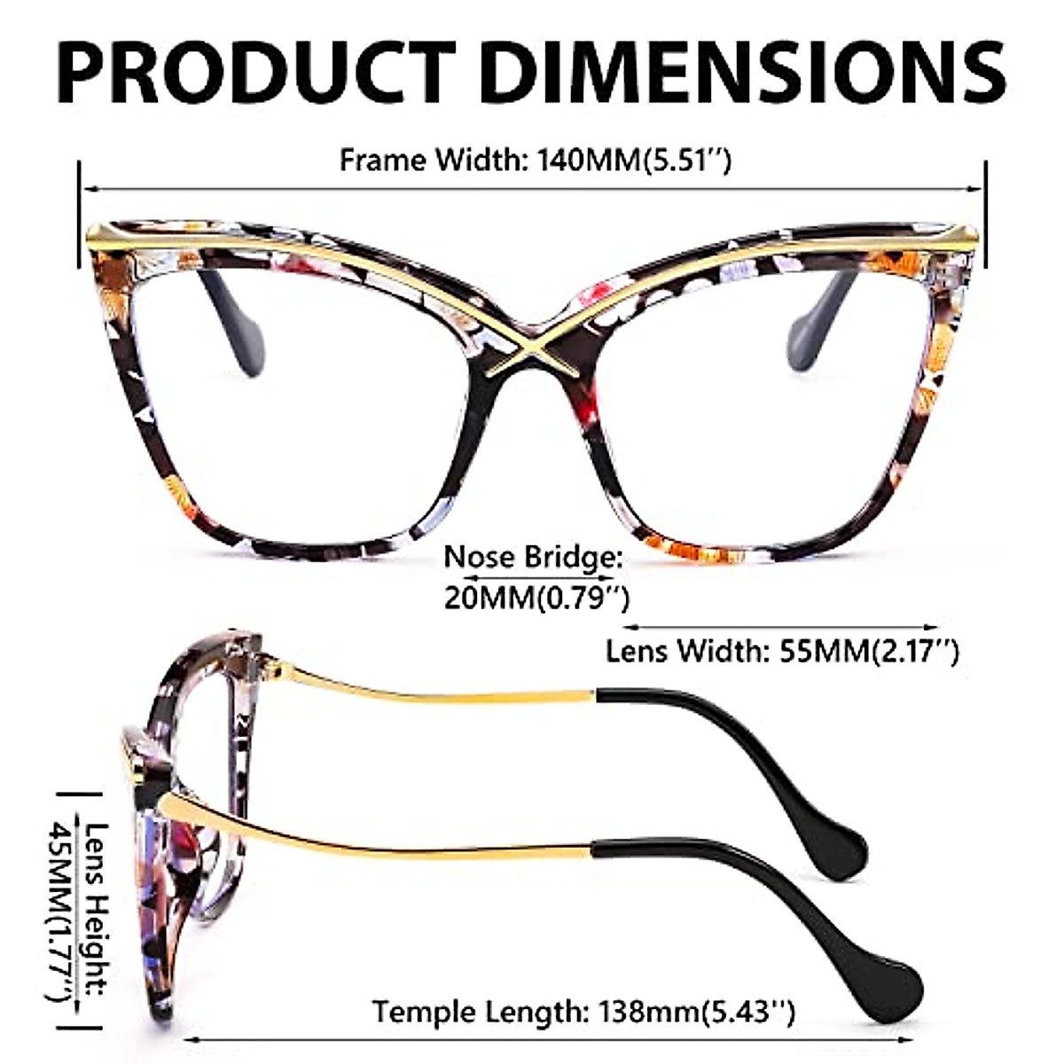 FEISEDY Women Oversized Square Blue Light Blocking Glasses Anti Eyestrain Cat Eye Fashion Eyewear B2956