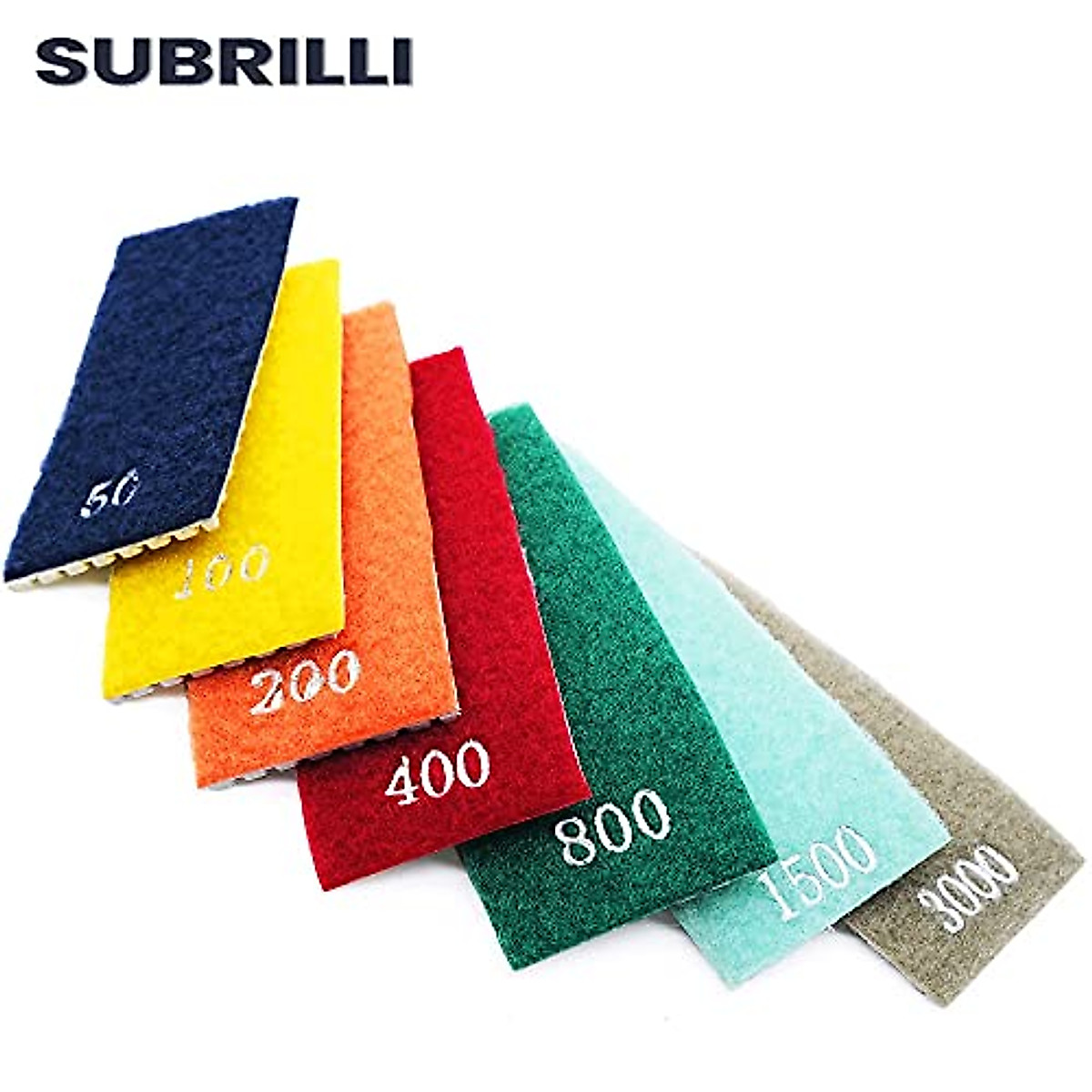 SUBRILLI Diamond Hand Polishing Pads 7 Pcs Set with Backing Pad for Glass Marble Concrete Polishing