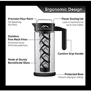 High Ground - Cold Brew Coffee Maker, Tea Brewer, Mesh Filter, 1.3L (44oz) BPA Free Iced Coffee Maker