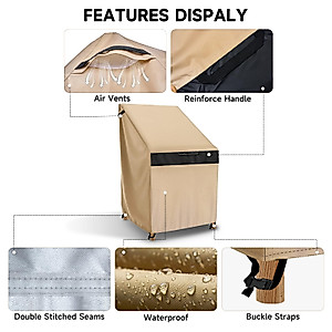 NEVERLAND Stackable Patio Chair Covers, Stacking Outdoor Chair Covers Waterproof with 600D Heavy Duty Material, Lawn Chair Covers Fits for 4-6 Stackable Paito Chairs-36"Lx28"Wx47"H (Golden)