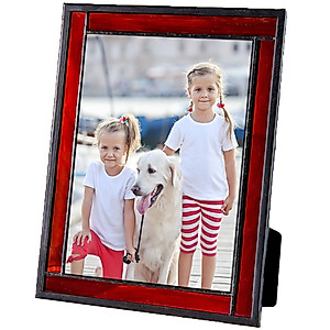 Red Stained Glass Picture Frame for Home Décor, Office, Desk, Table Top 4x6 Photo Horizontal Vertical Easel Back Series J Devlin