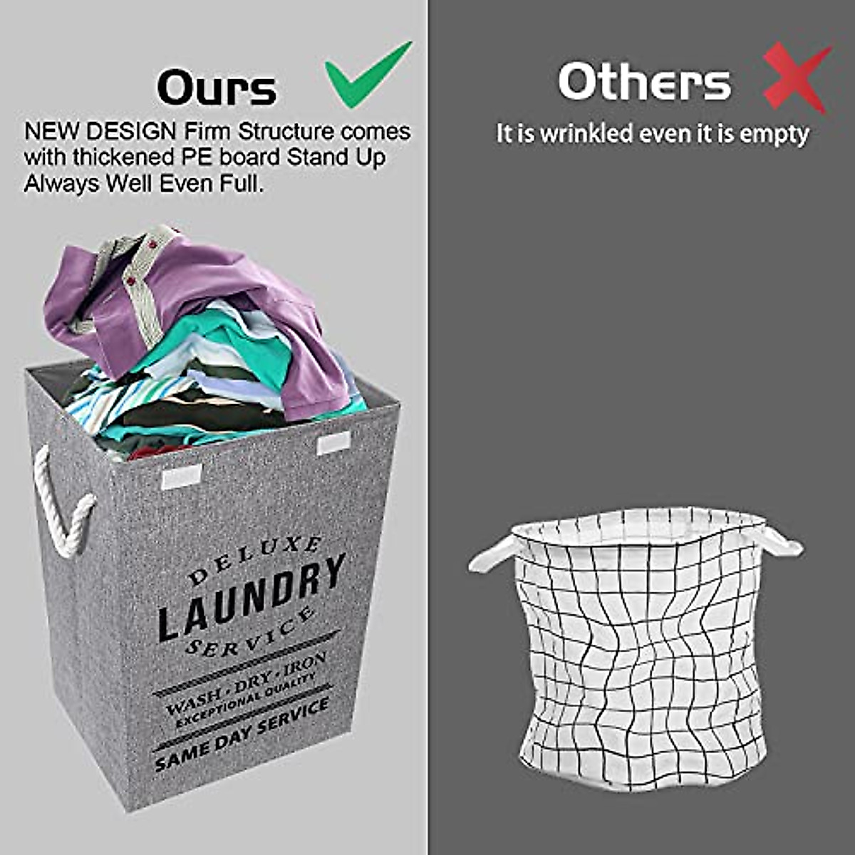 U Trip Laundry Basket with Lid, 85L Large Deluxe Laundry Baskets - Collapsible Foldable Laundry Hamper Canvas Storage Basket Bin for Clothes Washing Bedroom Organizer Toy Collection (Grey)