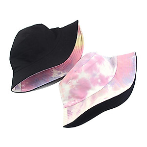 Tie Dye Bucket Hat Reversible Cotton Multicolored Fisherman Cap Packable Sun Hat