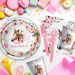 HIPVVILD Cowgirl Party Decorations Tableware - Horse Theme Saddle Up Western Party Supplies, Plate, Cup, Napkin, Cutlery, Tablecloth, Wild West Cowgirl Birthday Baby Shower Decorations | Serve 24