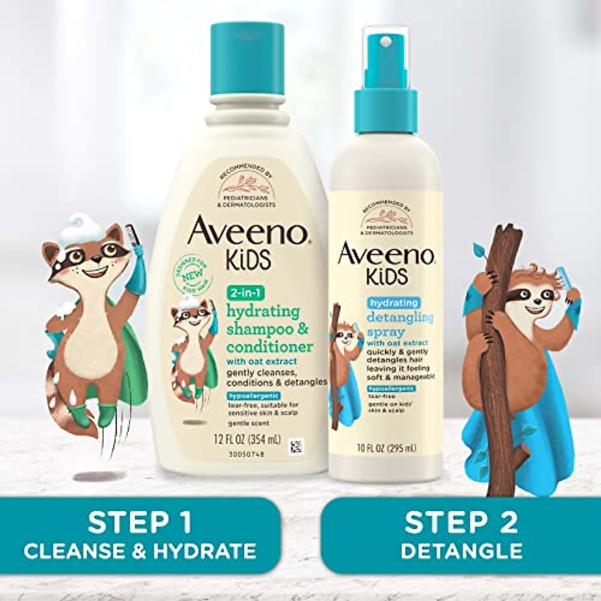 Aveeno Kids Hydrating Detangling Spray with Oat Extract, Quickly & Gently Detangles Kids' Hair, Tear-Free & Suitable for Skin & Scalp, Light Fragrance, Hypoallergenic, 10 fl. Oz