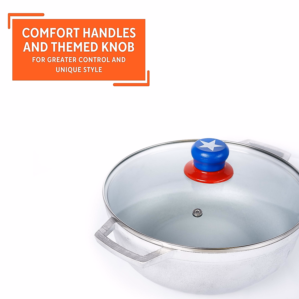 IMUSA USA LIMITED EDITION Puerto Rico"Boricua" themed Caldero 3.7Qt with Glass Lid & Unique Knob,Silver,GAU-80139