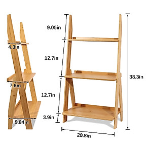 Maydear Bamboo Ladder Shelf Bookcase, 3-Tier Leaning Bookshelf Free Standing Organizer Storage Shelves for Living Room, Bedroom, Kitchen, Home Office, Balcony