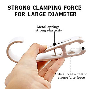 4Pcs Laundry Hooks with Clips, Plastic Large Laundry Hooks, Curtain Hooks with Clips, Portable Clothes Sock Pins Drying Clips, Hanger Closet Organizer Clamps for Home Kitchen Travel Outdoor (White)