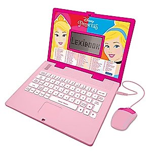 LEXIBOOK JC598DPi1 Disney Princesses Educational and Bilingual Laptop French/English with 124 Activities: Mathematics, Dactylography, Logic, Clock Reading, Play Games and Music