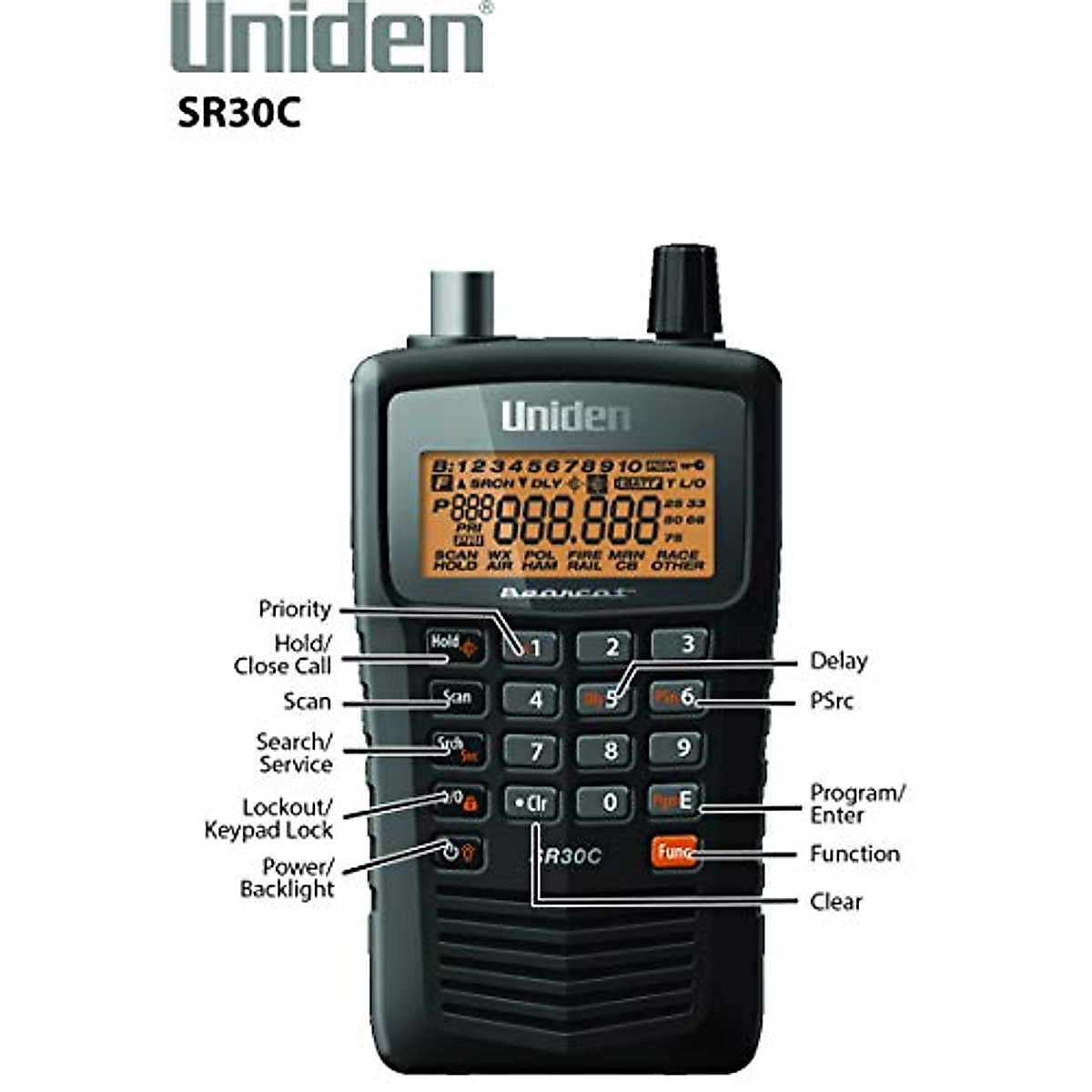 Uniden Bearcat SR30C, 500-Channel Compact Handheld Scanner, Close Call RF Capture, Turbo Search, PC programable, NASCAR, Racing, Aviation, Marine, Railroad, and Non-Digital Police, Fire, Public Safety