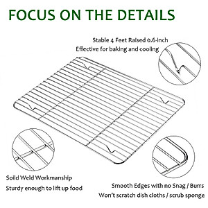 Baking Sheet with Rack Set, E-far Stainless Steel Baking Pans Tray Cookie Sheet with Cooling Rack, 16 x 12 x 1 inch, Non Toxic & Healthy, Rust Free & Dishwasher Safe - 4 Pieces (2 Sheets + 2 Racks)