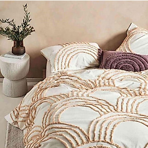 DecorAvenue 100% Cotton Hand Tufted Textured Duvet Cover Boho Bedding Comforter Cover Set of 3 Pieces with Corner Ties & Zip Closures(Off White/Creame (Design 4),King 90" x 104")