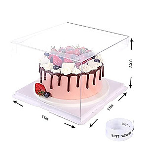 2 Pack Clear Tall Cake Boxes - 8 inch Clear Cake Box With Ribbon Birthday Anniversary Wedding Tier Clear Cake Boxes 10'' x 10'' x 7''