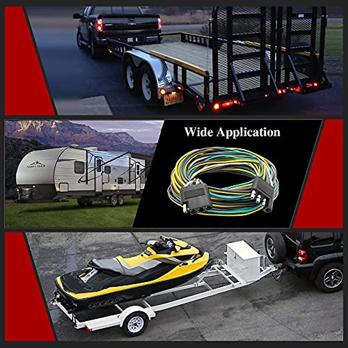 LIMICAR Trailer Wiring Harness Kit, 25ft Trailer Wire, Trailer Wiring Harness with 4 Flat Extension Connector, 4 Pin Flat Wishbond Trailer Wiring for Utility Boat Trailer Light Kit