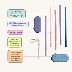 GIR: Get It Right | Glow-in-The-Dark Silicone Straws Perfect for Kids + Small Glasses | Great for Hot + Cold Drinks | 2-Pack (Super)
