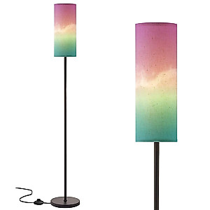 RZNTJHUINA Boho Standing Lamps Cloud Sky a Pastel Colored Abstract Sky Minimalist Floor Lamp Metal Pole Lamp with Linen Lampshade for Bedroom Living Room Office Nursery Reading Foot Switch