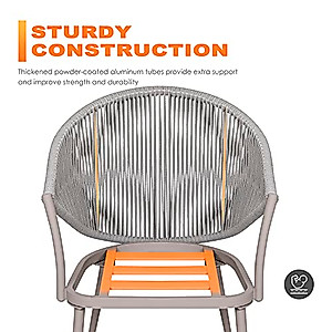 Nuu Garden Outdoor Dining Chairs Set 2, 2 Piece Bistro Dining Chairs, Rope Single Chair Set of 2 with Cushions, Coffee & Light Grey