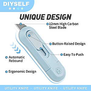 DIYSELF 8 Pack Box Cutter, Box Cutter Retractable Letter Opener, Cute Utility Knife Exacto Knife for School, Razor Knife for Crafts, Paper, Packages, Small Box Cutters Bulk for Women Girls