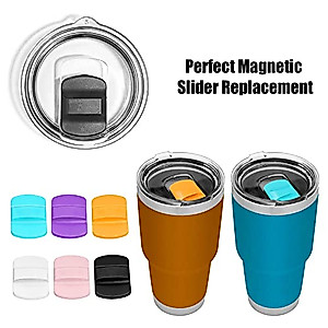 6PCS Magnetic Slider Replacement, Ospvcwk Upgrade Lid Magnetic Slider Magslider, Perfectly Compatible with YETI Magnetic Lids 10oz, 14oz, 16oz, 20oz, 26oz, 30oz (Black Orange Green Pink White Purple)