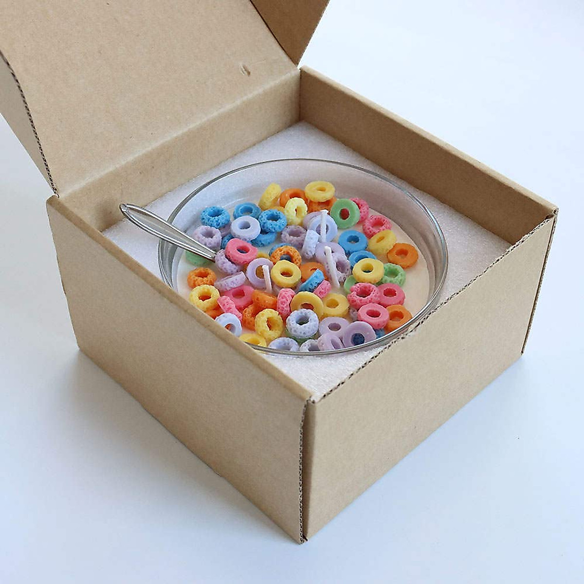 EXIGENT Cereal Bowl Candle Home Decor Metal Spoon Scented (Fruit Loops)