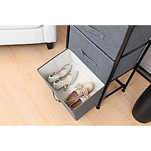 East Loft Nightstand Dresser Storage Organizer for Closet, Nursery, Bathroom, Laundry or Bedroom 3 Fabric Drawers, Solid Wood Top, Durable Steel Frame (Charcoal)