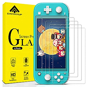 daydayup 4 Pack Tempered Glass Screen Protector for Nintendo Switch Lite, 0.3mm Thickness, 9H Hardness, Transparent, Anti-Scratch, Oleophobic Coating, Easy Installation Guide