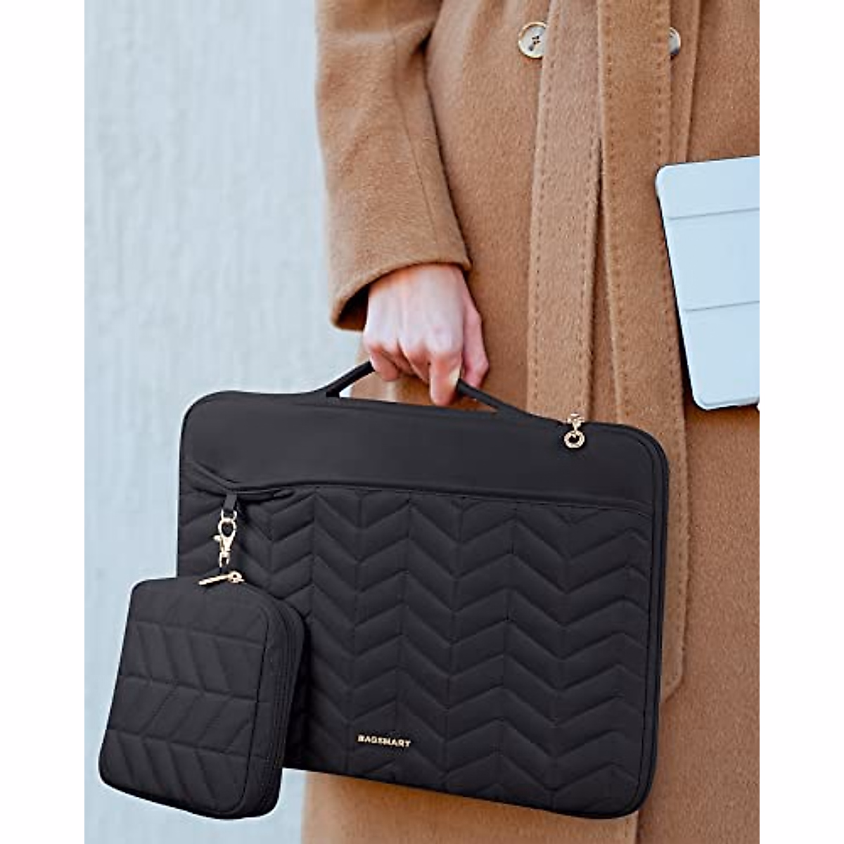 BAGSMART 13-14 inch Laptop Sleeve with Handle, Puffy Padded Laptop Case with Accessories Bag, MacBook Case Sleeve Fitted with MacBook Air Pro 13.3 inch 14 inch, Computer Sleeve Fitted with Dell,HP