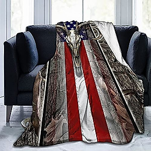 Deer Camo American Flag Throw Blanket Warm Ultra-Soft Micro Fleece Blanket for Bed Couch Living Room Decoration