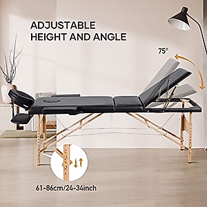 Careboda Professional Massage Table Foldable Massage Bed 3 Fold with 4cm High Density Sponge Robust Beechwood Legs Carrying Bag Full Accessories for Spa Salon Tattoo Beauty