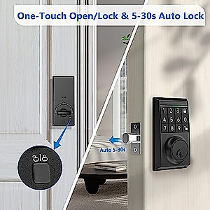 Keyless Entry Door Lock with Keypad, Electronic Smart Lock, Keyless Door Lock with 2 Keys, Electronic Keypad Deadbolt, Door Locks with Keypads, 103 Codes, Auto Lock, Easy Installation, Black