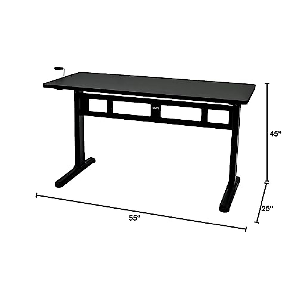 ErgoMax Adjustable Crank Desk w/Tabletop, 45 Inch Max Height, Black