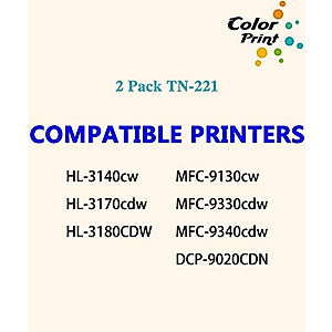 (2-Pack Black) ColorPrint Compatible TN221 Toner Cartridge Replacement for Brother TN-221 TN221BK TN-221BK Work with MFC-9130CW MFC-9330CDW MFC-9340CDW HL-3140CW HL-3150CDN 3170CDW DCP-9020CDN Printer