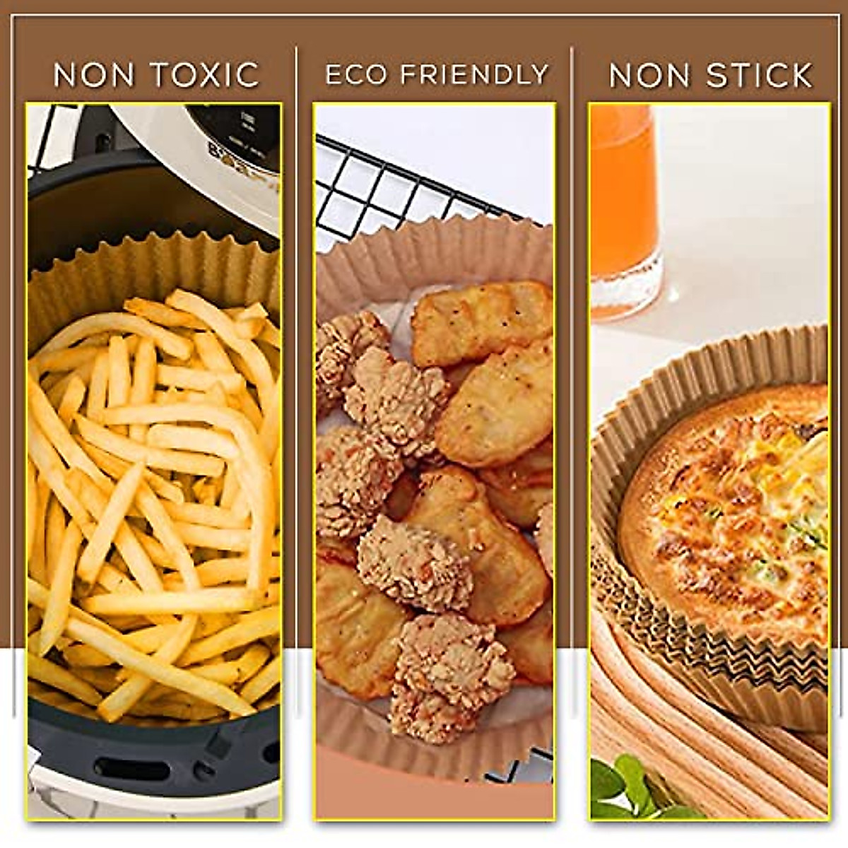 Bloom Continental-Air Fryer parchment paper, 100PCS Non-Stick Disposable Air Fryer Paper Liners, Baking Paper for Air Fryer Oil-Proof, Water-Proof, (100Pcs-7.9inch)