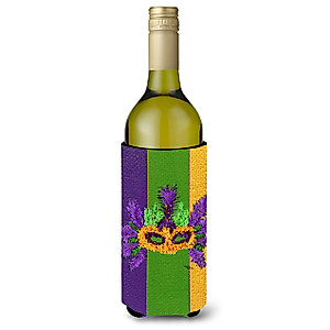 Caroline's Treasures 8369LITERK Mardi Gras with Feathers Wine Bottle Hugger Bottle Cooler Sleeve Hugger Machine Washable Collapsible Insulator Beverage Insulated Holder