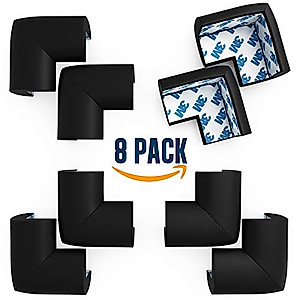 Soft Table Corner Protectors for Baby Safety - Pre-Taped Furniture Edge Guards to Child Proof and Prevent Head & Knee Injuries, 8 Pack, (Black)