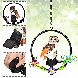 Owl Solar Light LED Garden Waterproof Lights Outdoor Decoration Stake Funny Owl Lights Yard Ornament Retro Resin Christmas Night Lamp Statue Windchime with Longer Brighter Charge and Light Sensors