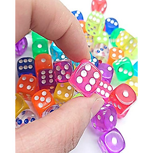 50 Pack 6 Sided Game Dice 16MM Acrylic Dice for Board Games and Teaching Math, 10 Colors