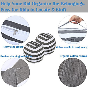 2-pack Stuffed Animal Storage Bean Bags for Kids Room 23" Empty Animal Beanbag Chair Covers Only Small Stuffed Animal Storage for Toddlers, Children, Boys, Girls Kids Room Decor, White Grey Stripes