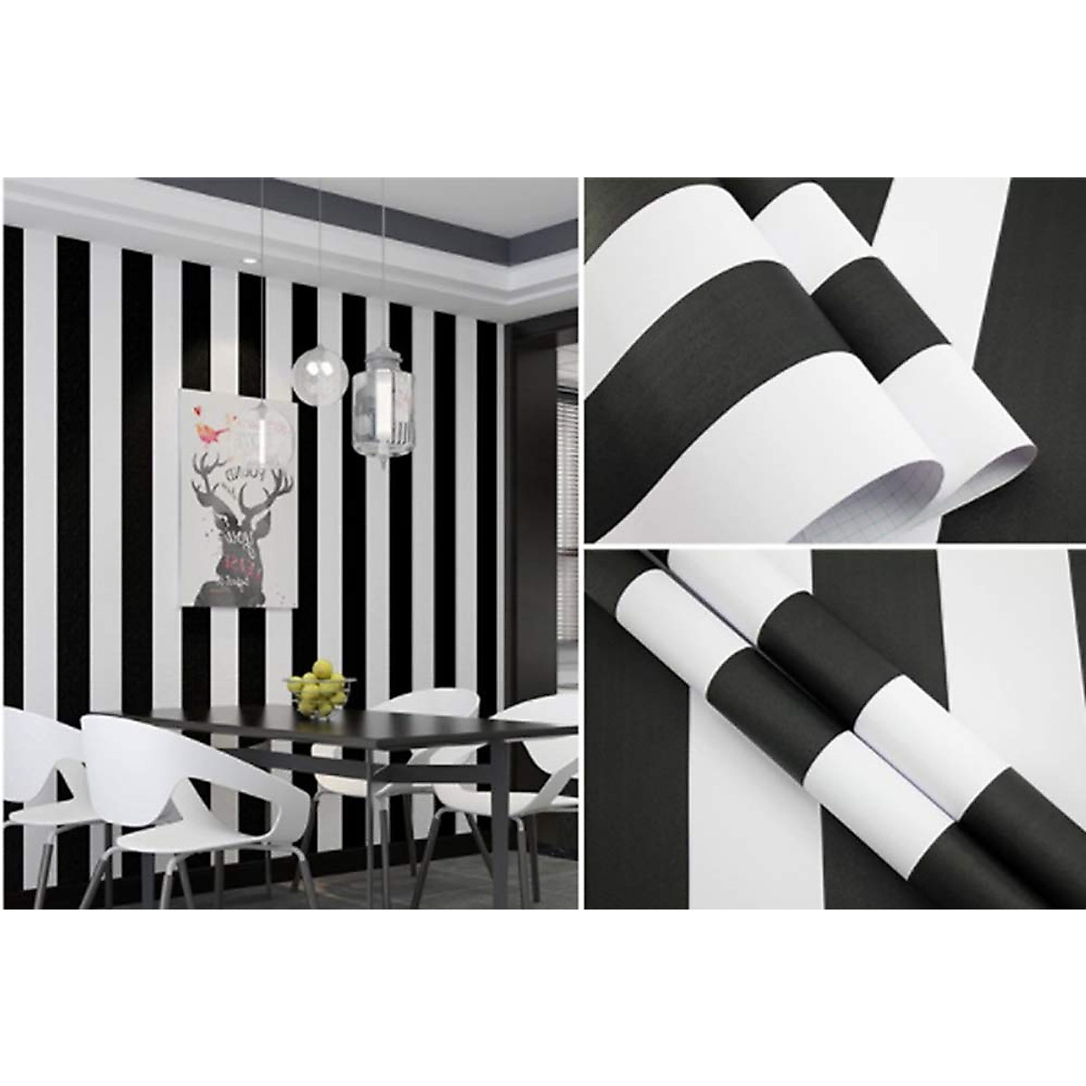 Simplemuji Black & White Striped Wallpaper Self Adhesive Shelf Liner Dresser Drawer Cabinet Sticker 17.7 Inch by 98Inch