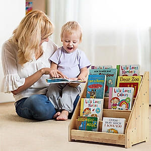 Nuoex Montessori Bookshelf for Toddler 1-5 Years, Kids Wooden 5-Tier Front Facing Book Display Shelf with Chalkboard for Bedroom,Playroom,Classroom,Book Rack Organizer, Natural