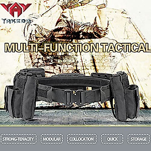 YAKEDA Tactical Battle Belt 7 in 1 Tactical Duty Belts Law Enforcement Police Security Utility Belt with Pouches (Black)