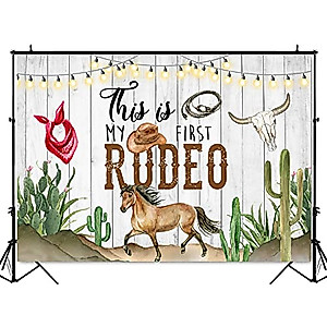 Mocsicka Cowboy 1st Birthday Backdrop Saddle Up Western Birthday Party Decoration This is My First Rodeo Backdround Party Banner Supplies Photo Props (7x5ft (82x60 inch))