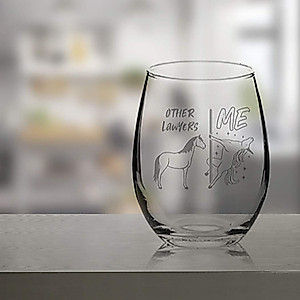 Veracco Other Lawyers Vs Me Unicorn Stemless Wine Glass Funny Birthday Gift For Someone Who Loves Drinking Bachelor Party Favors (Clear, Glass)